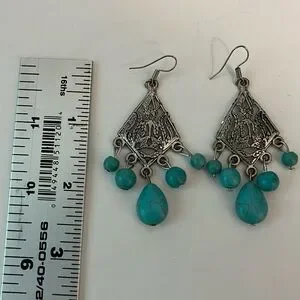 unbranded | Jewelry | Earrings Dangling Long Turquoise Stone Triangular ...